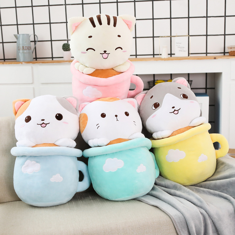Jual Boneka Kucing Cup Tea Plush Cat Pillow Mini Lucu Bahan Halus ...