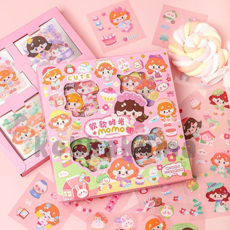 Jual ( KKM ) Sticker Waterproof Sticker Momo Glitter Dapat Box Isi 100 ...