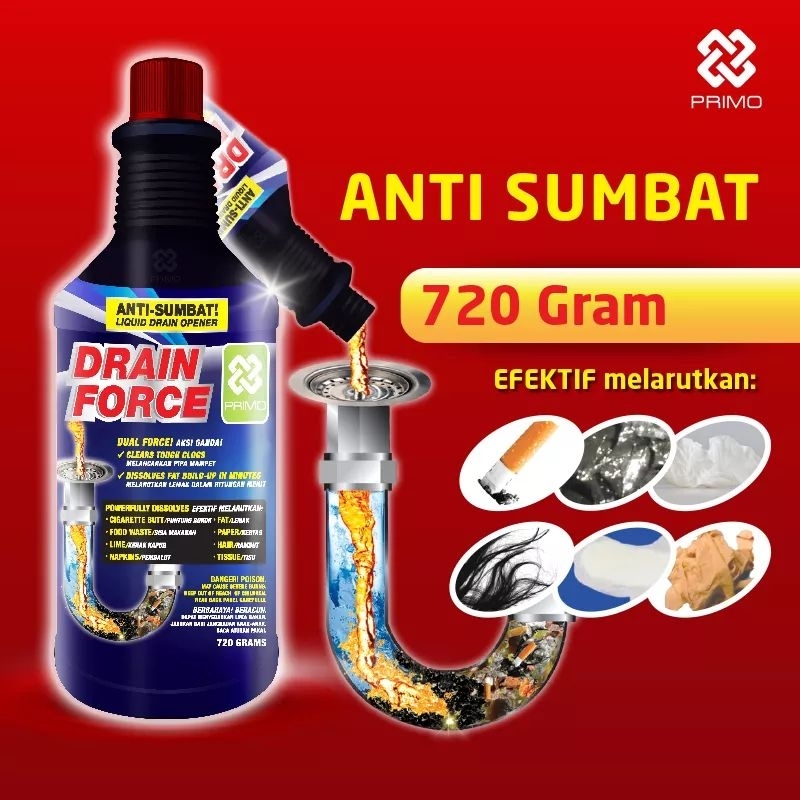 Jual Primo Anti Sumbat Drain Force 720gr Obat Mampet Pengganti Soda Api ...