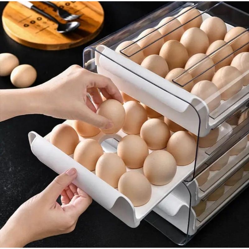 Jual Tempat Telur 2 Tingkat Putih / Wadah Penyimpanan Telur Organizer ...