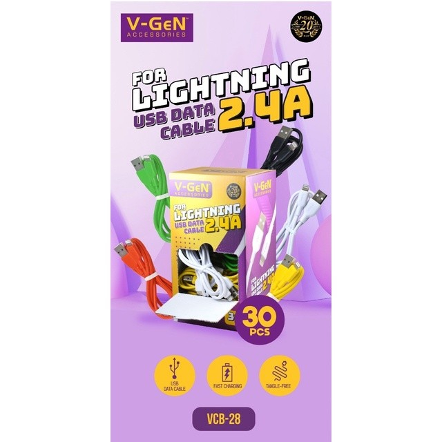 Jual Produk terlaris Kabel Data Lightning V-GeN VCB-28 2A 1 Box isi ...