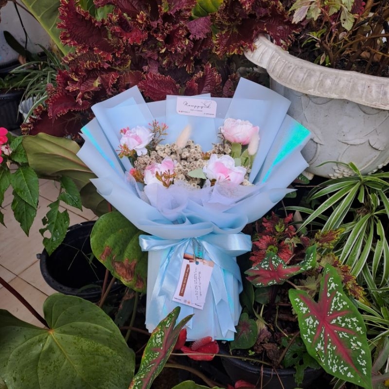 Jual Buket Bunga Mawar Artificial 4 Tangkai Mawar Palsu Ukuran Medium ...