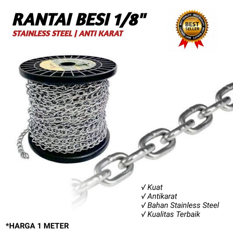Jual Rantai Kapal 1/8 inch 1 meter Rante Besi Gembok Pagar Serbaguna ...