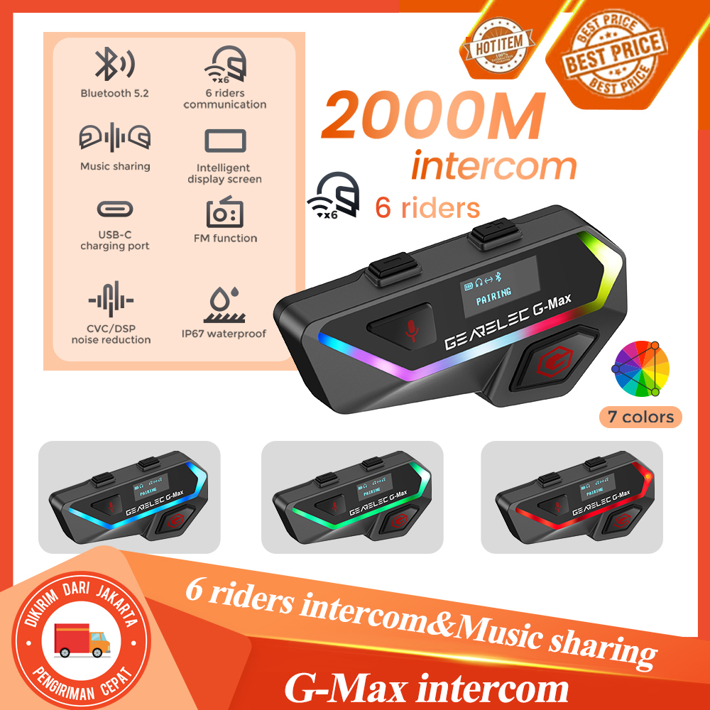 Jual GEARELEC G-Max Helm Intercom Sepeda Motor Bluetooth Helm Headset 2000m 6 riders connected ...