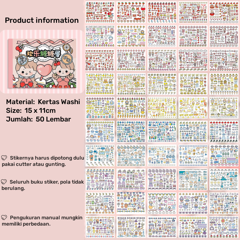Jual 50 lembar Buku stiker kertas lucu Koleksi stiker motif kartun imut ...