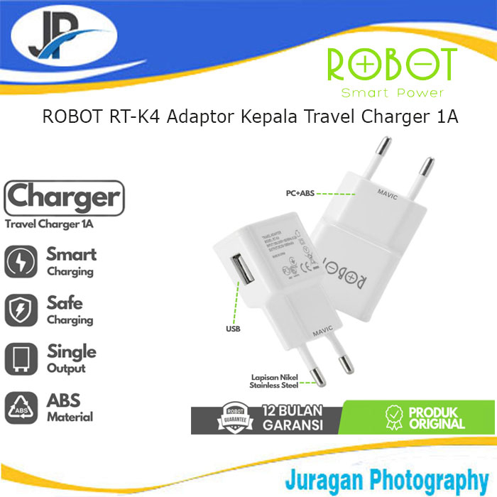 Jual ROBOT RT-K4 Adaptor Kepala Travel Charger 1A USB Port Charging ...
