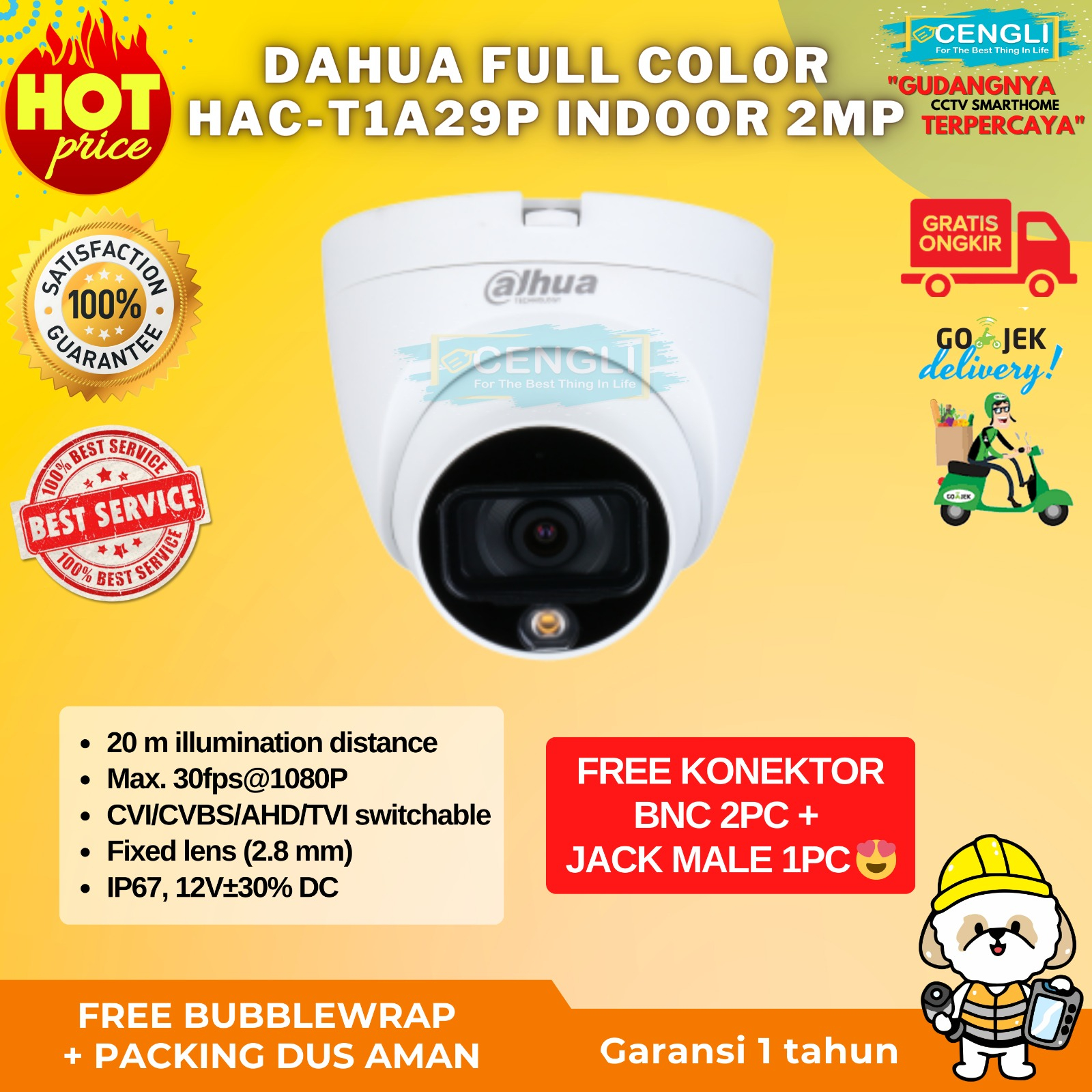 Jual CAMERA CCTV FULL COLOR DAHUA COOPER 2MP DH-HAC-T1A29P INDOOR DAHUA ...