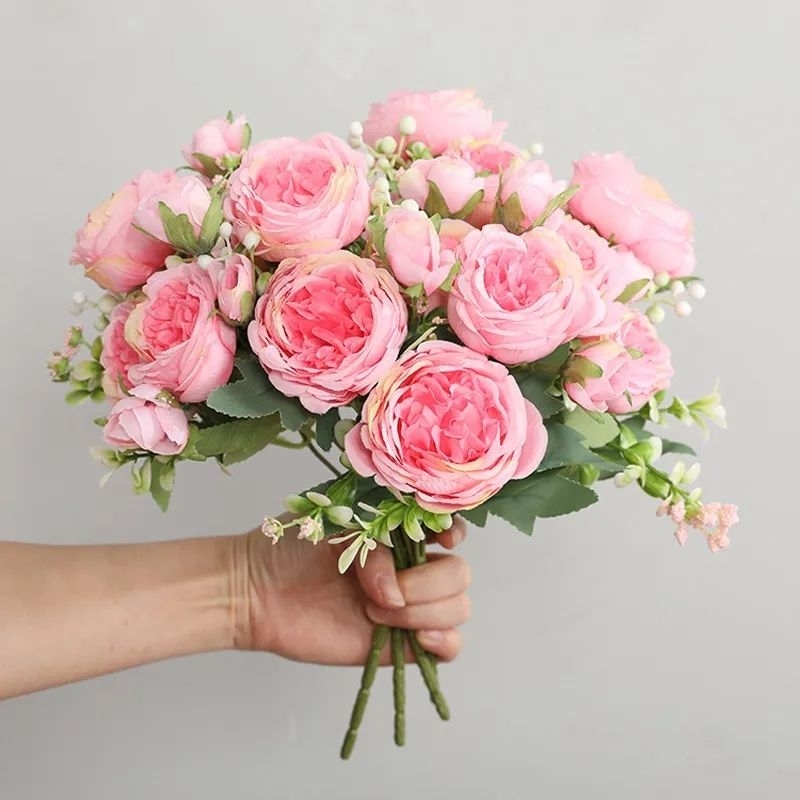 Jual B089 Buket Bunga Peony Premium Mawar Tea Rose Mawar bulat ...