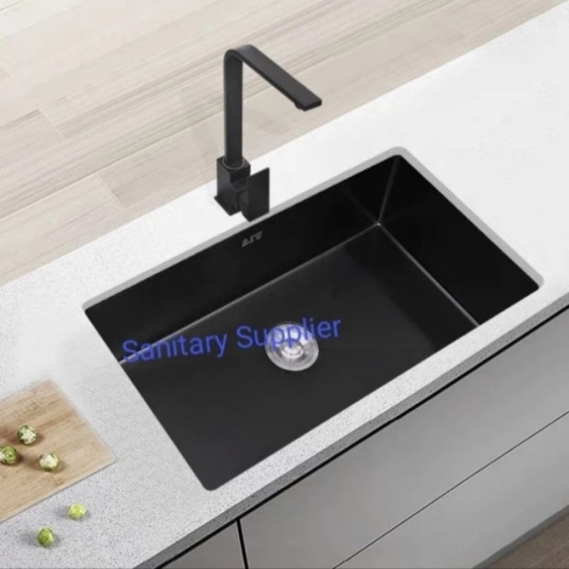 Jual KITCHEN SINK 6045 BLACK UNDERMOUNT LENGKAP KRAN TANAM /KRAN TARIK ...