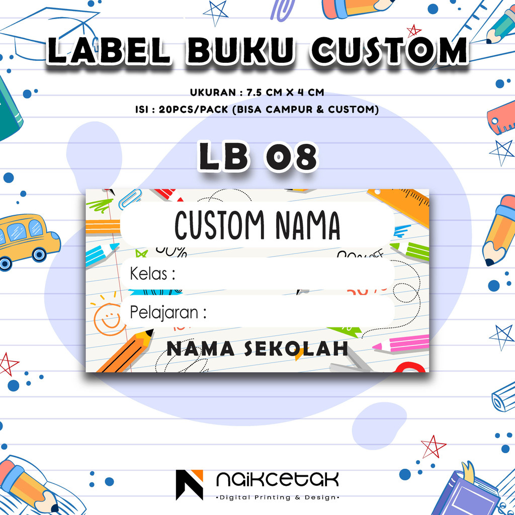 Jual 20 PCS STICKER LABEL BUKU PELAJARAN BISA CUSTOM NAMA LUCU DAN ...
