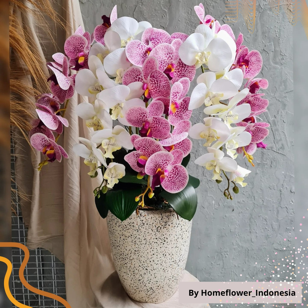 Jual Pot Traso dan Rangkaian Anggrek Artificial 2 warna | Shopee Indonesia