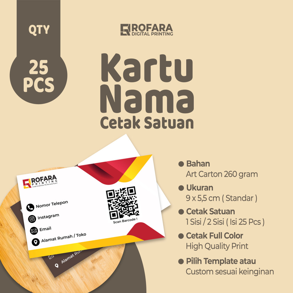 Jual Kartu Nama | Bahan Art Carton 260 gram | Cetak Satuan - Isi 25 Pcs ...