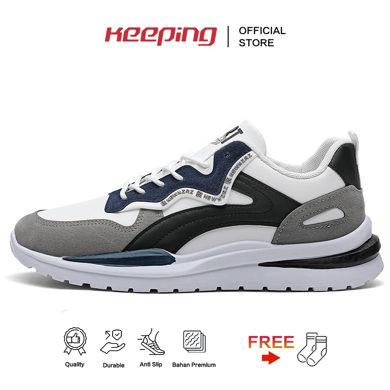Jual Keeping Sepatu Sneakers Pria Original Sepatu Casual Olahraga Cowok Sport Running Shoes Abu ...