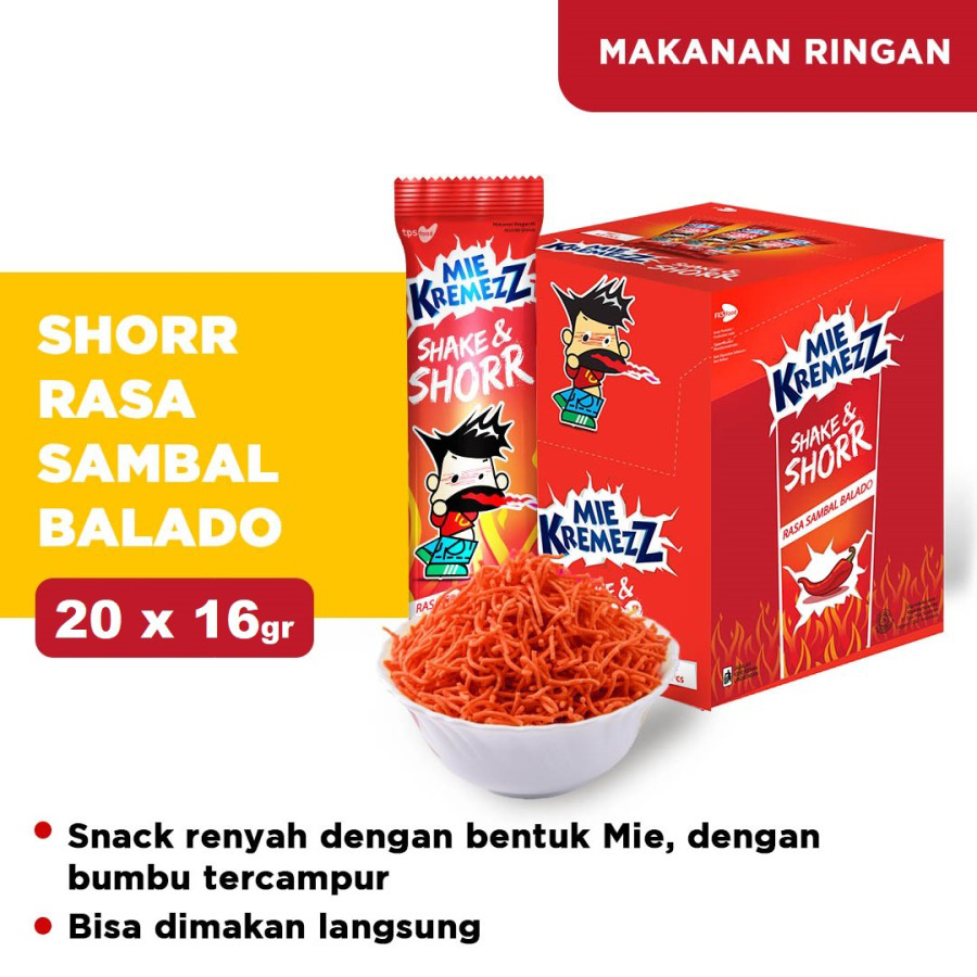 Jual Mie Kremezz Shake & Shorr rasa Sambal Balado Kemasan Box isi 20pcs ...