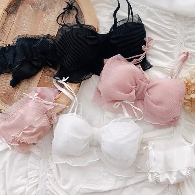 Jual BH Pita Bra Ribbon Push Up Tanpa Kawat CD Sexy Bralette Korea Set ...