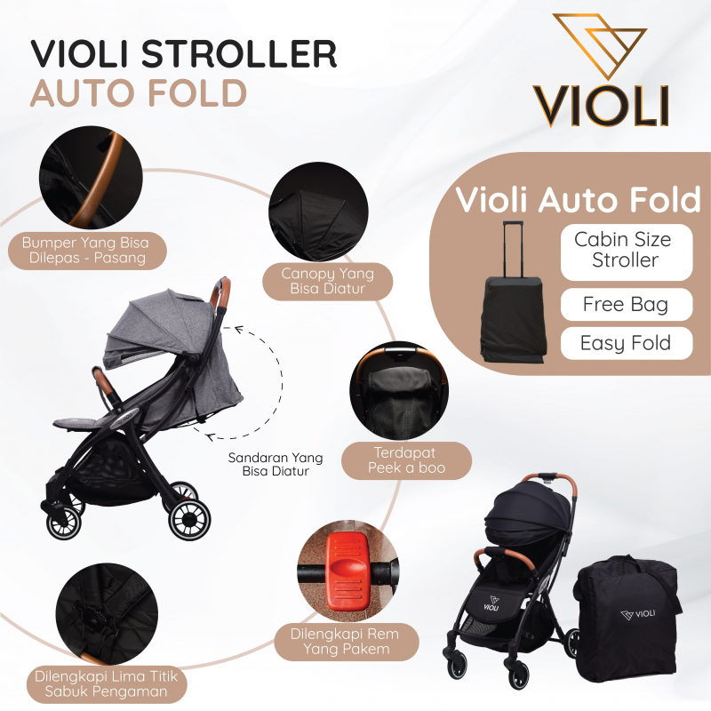 Jual Violi Stroller One-Push Auto Folding System (Kereta Dorong Bayi ...