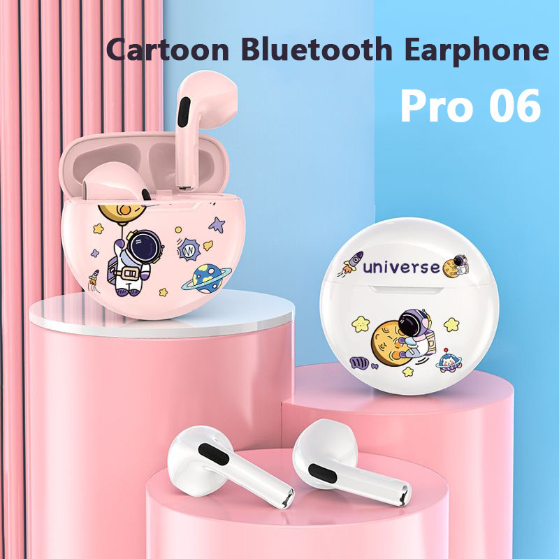 Jual Cartoon Pro 6 Headset Bluetooth TWS with Mic Support Call Earphone ...