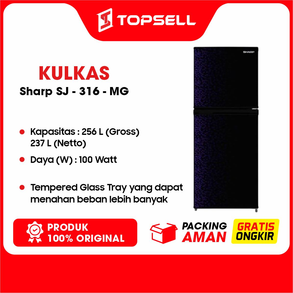 Jual KULKAS 2 PINTU SHARP SJ-316MG Garansi Resmi | Shopee Indonesia
