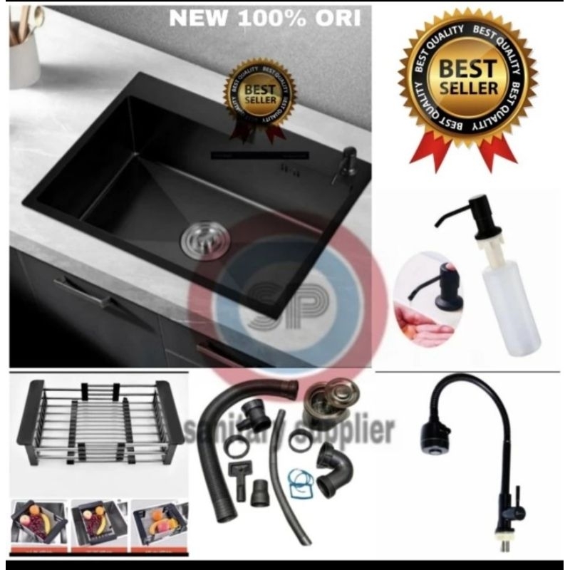 Jual KITCHEN SINK 8050 BLACK LENGKAP KRAN MODEL ONAN/KITCHEN SET ...