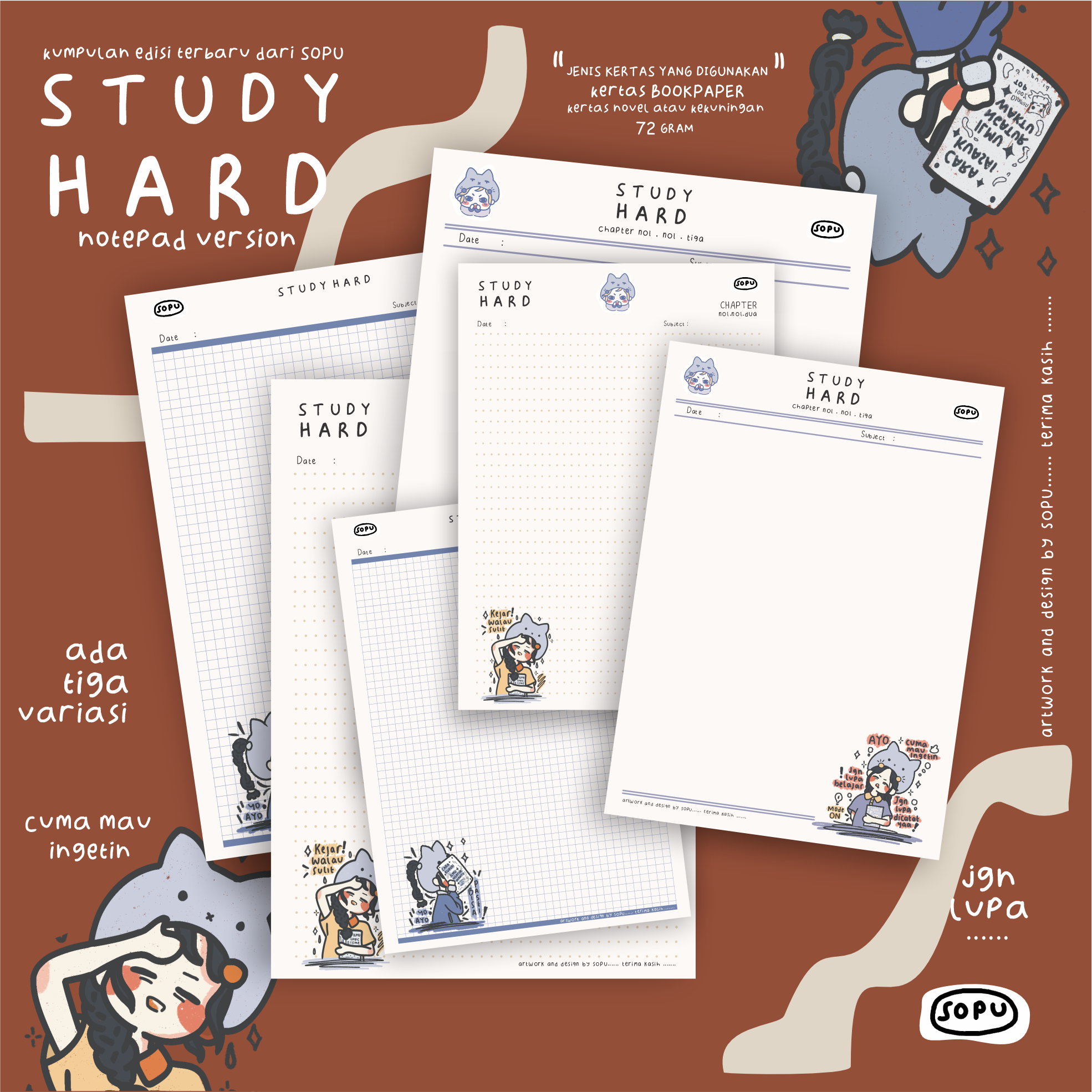 Jual EDISI " STUDY HARD " KERTAS NOTEPAD TANPA PEREKAT UKURAN B5 DAN A5 ...