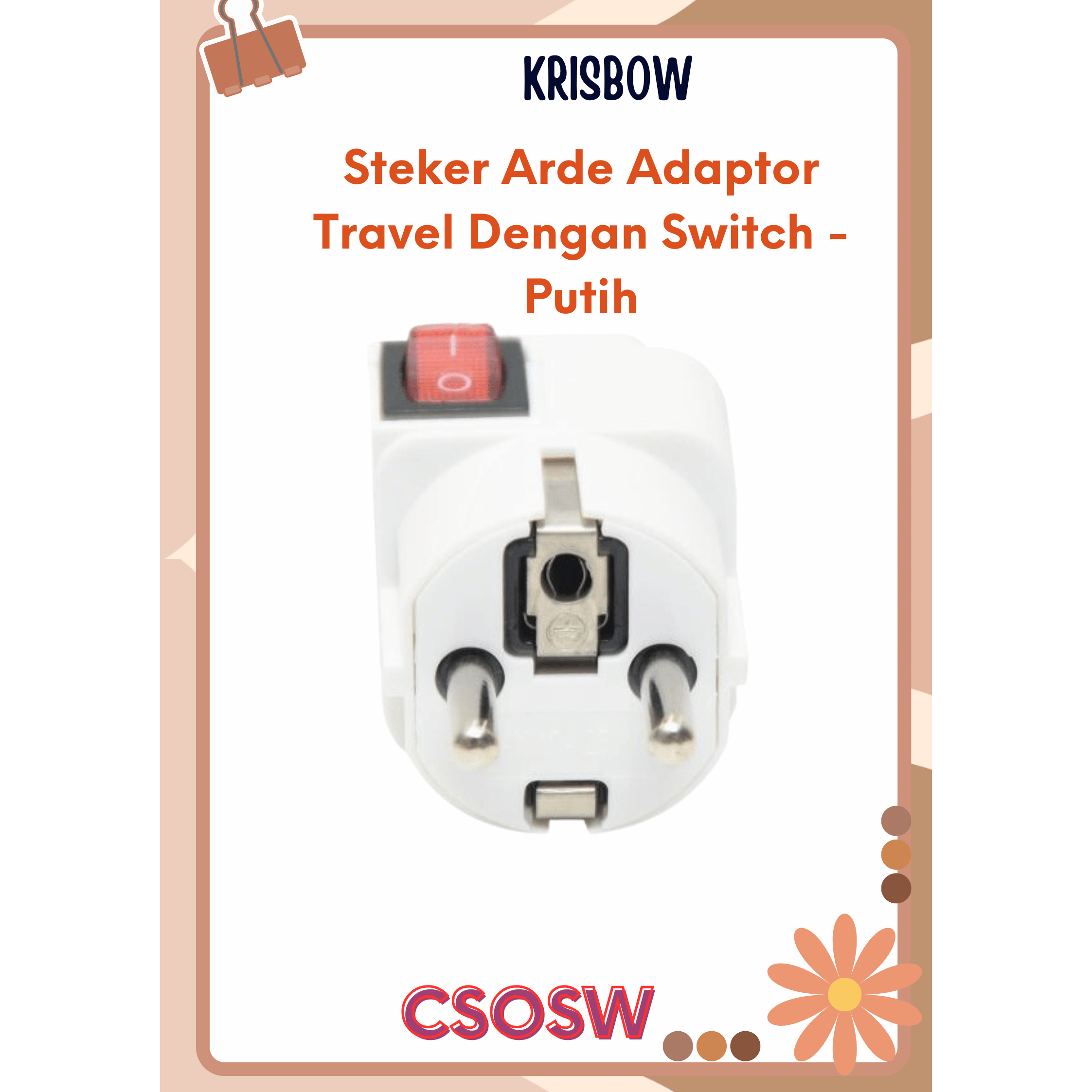 Jual Krisbow Steker Arde Adaptor Travel Dengan Switch - Putih Kepala ...