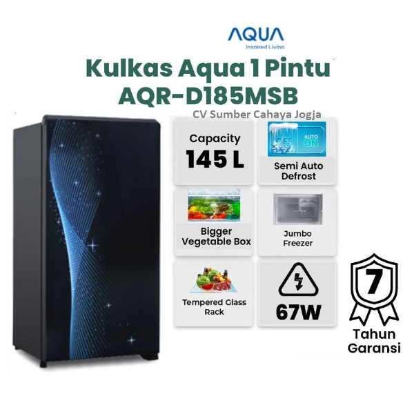 Jual AQUA Kulkas 1 Pintu 145L Big Freezer 67 Watt AQR-D185 D185 MSB D185MSB | Shopee Indonesia