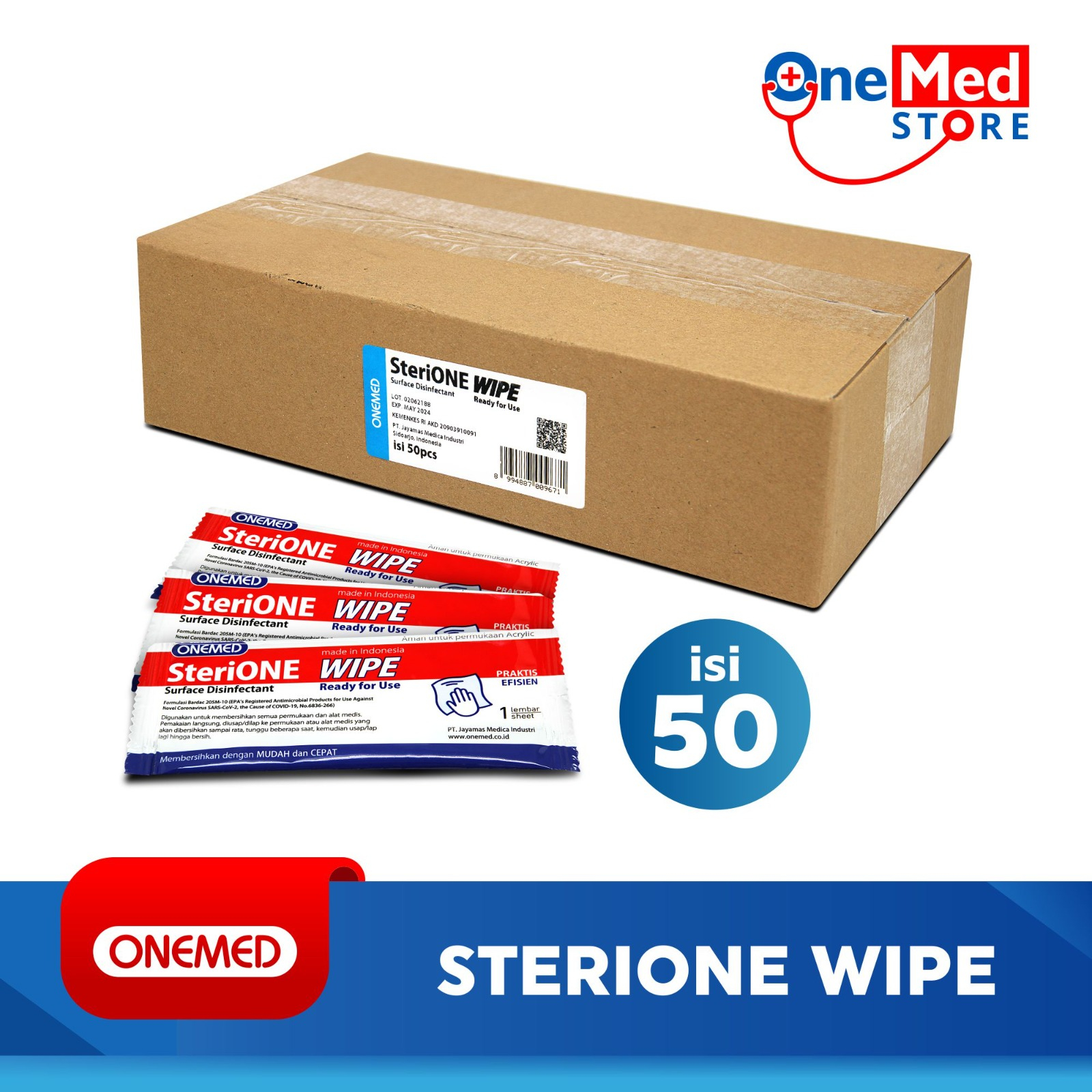 Jual Sterione Wipe Plus Tissue Desinfektan OneMed Box Isi 50pcs ...