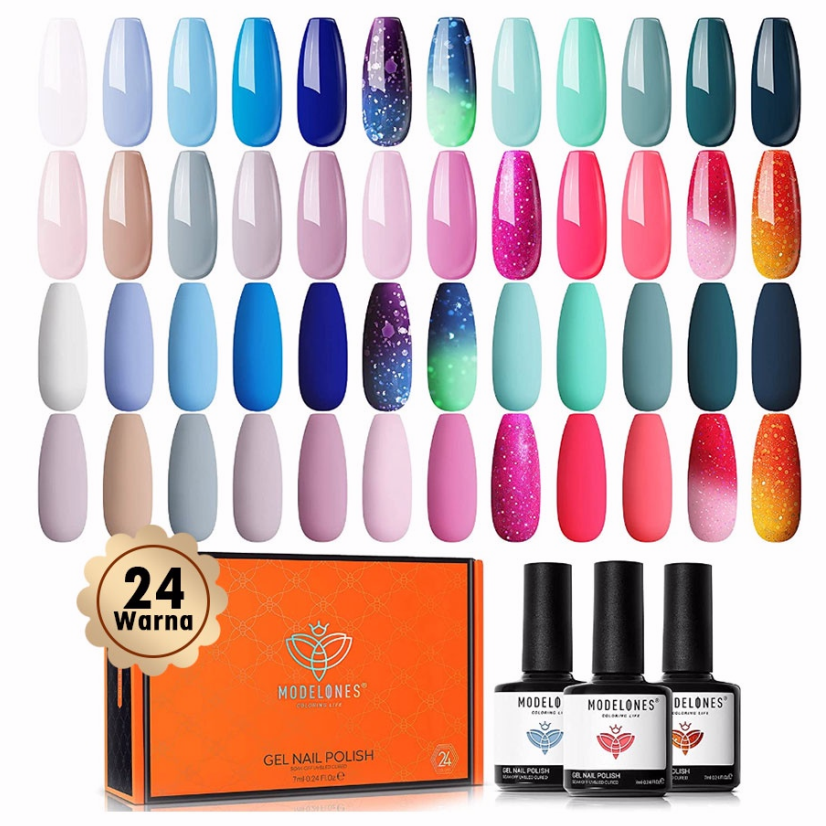 Jual Modelones Gel Nail Polish Kit 24Pcs Pastel Musim panas 20 Warna ...