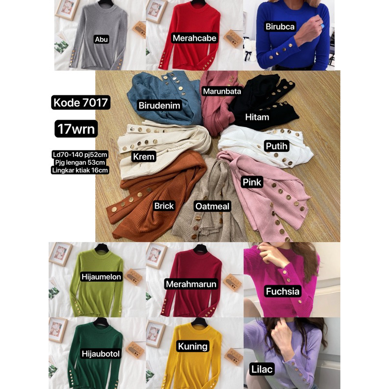 Jual Tshirtgiants / Atasan wanita rajut kancing emas 7017 / baju rajut ...