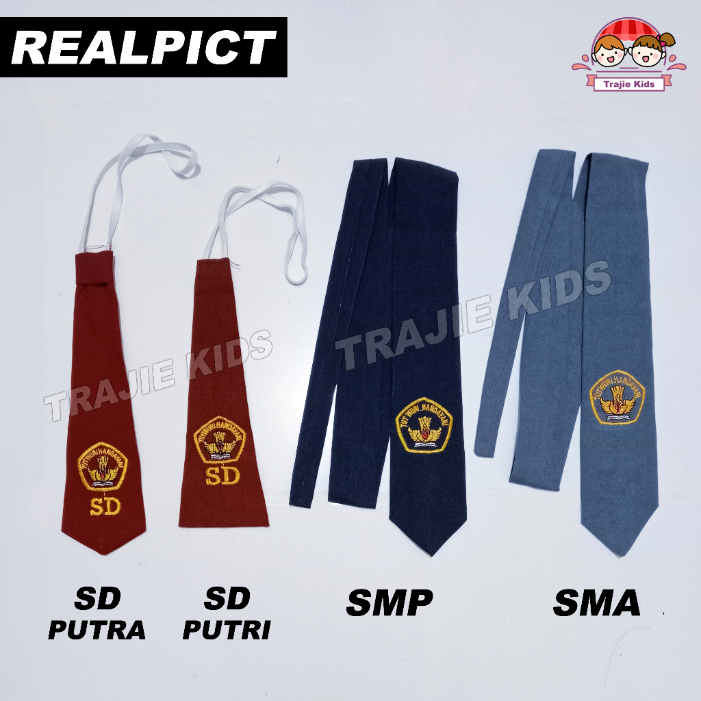 Jual Dasi Sekolah Anak SD SMP SMA Putra Putri Warna Merah Biru Abu Logo ...