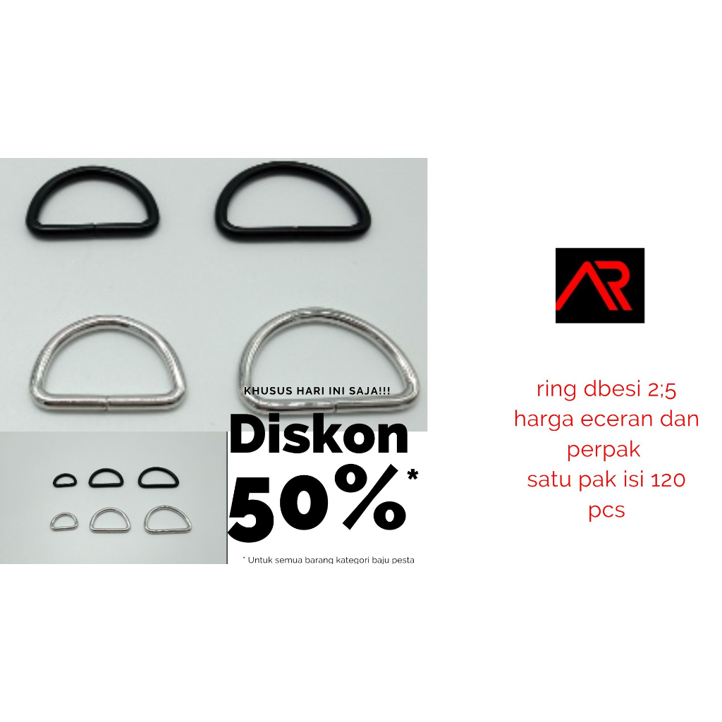 Jual Ring D Besi Nikel 30mm,25mm,15mm per pcs / Pengait Tas, dompet ...