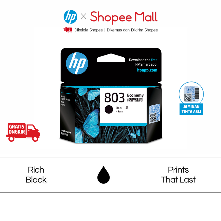 Jual HP Tinta 803 Economy Black Ink Cartridge Hitam Original Bebas ...