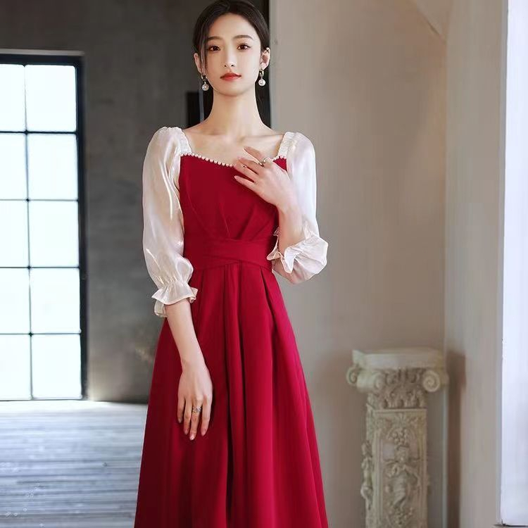 Jual Dress Merah Kondangan Elegan | Red Dress Pesta Lengan Balon ...