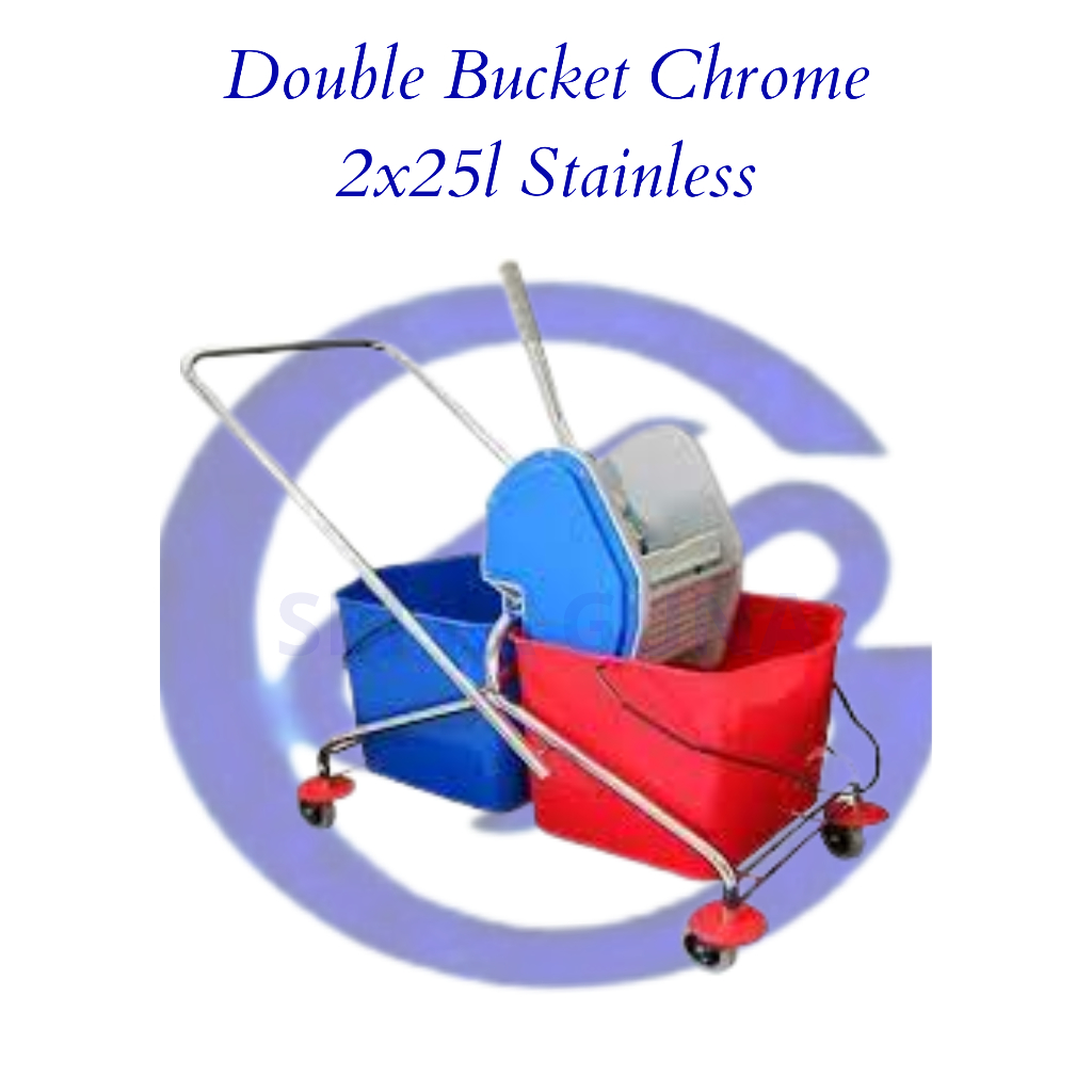 Jual Double Bucket Chrome 2X25 L with Blue Plastic Wringer CN | Shopee ...