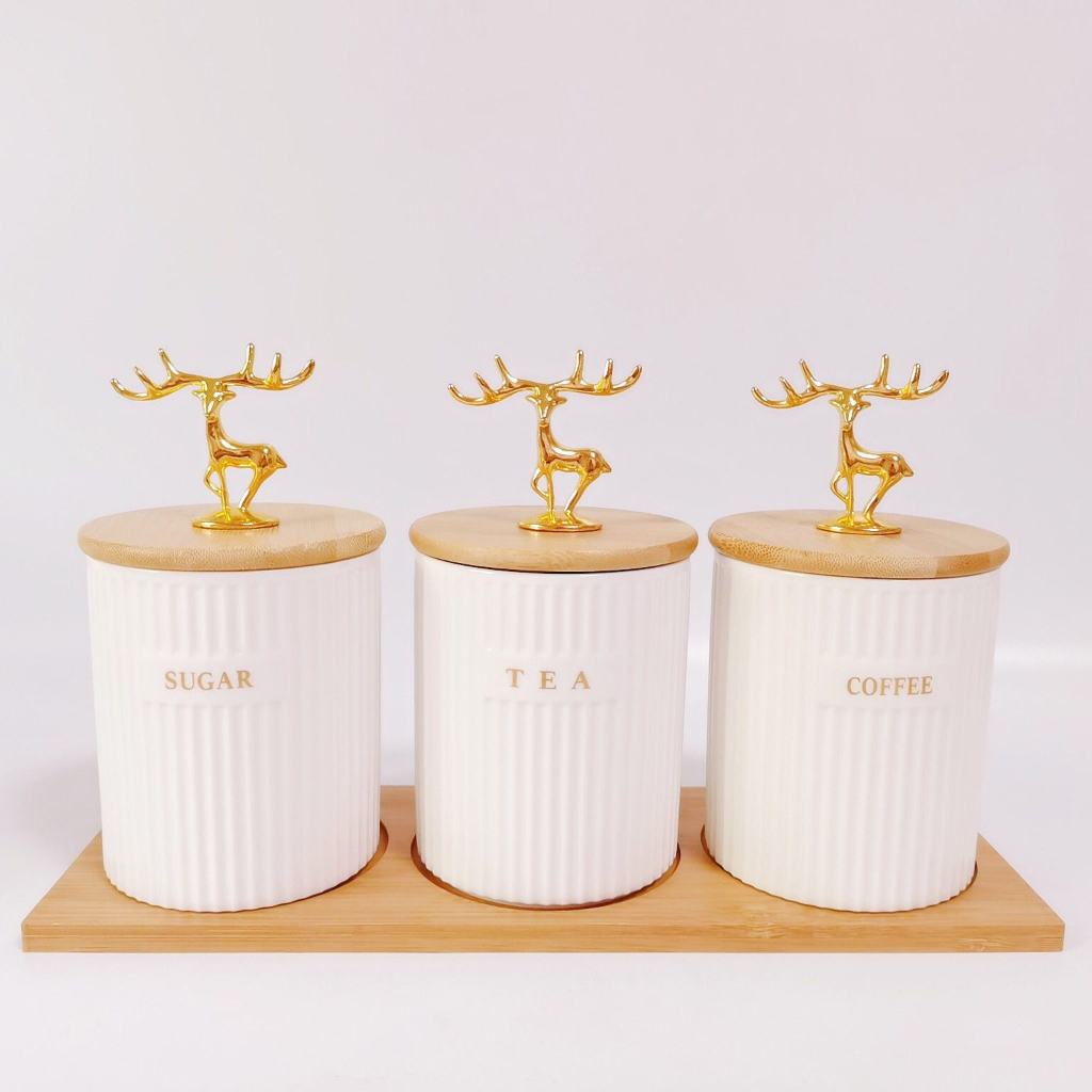 Jual [MS] Tempat Penyimpanan Kopi Teh Gula Toples Keramik Jar Tempat ...