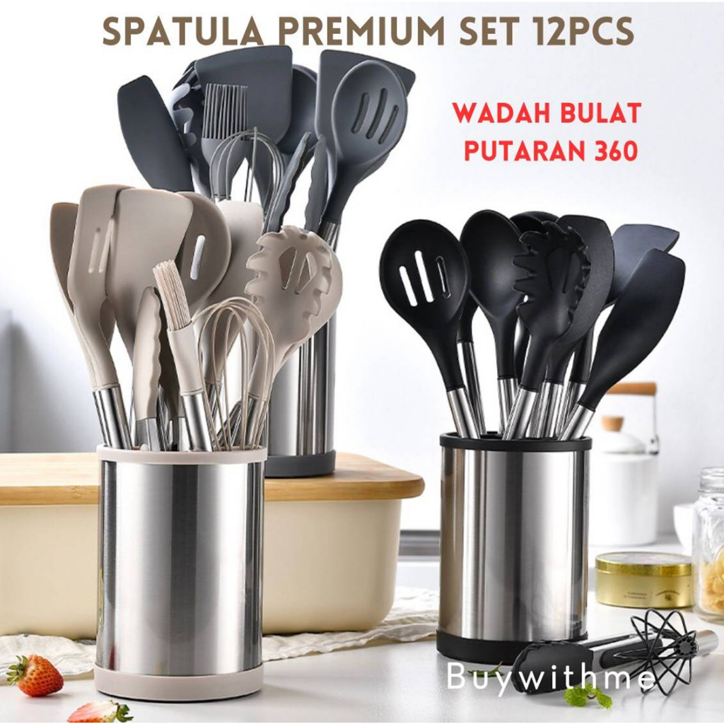 Jual Spatula Silikon Set 12PCS Wadah Bulat Putaran 360 - Utensil ...