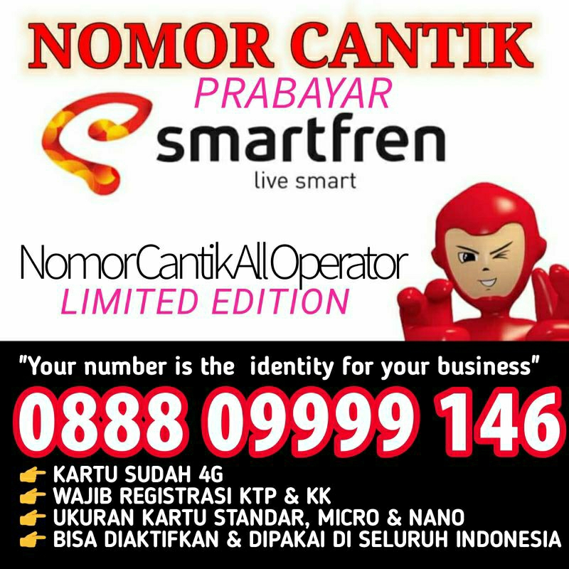 Jual NOMOR CANTIK SMARTFREN TRIPLE KWARTET 0888 09999 146 4G LTE ...
