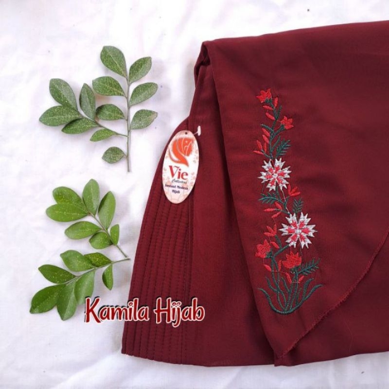 Jual (COD) Khimar 2 Layer Ceruty Premium Hijab Bordir Bunga Melati ...