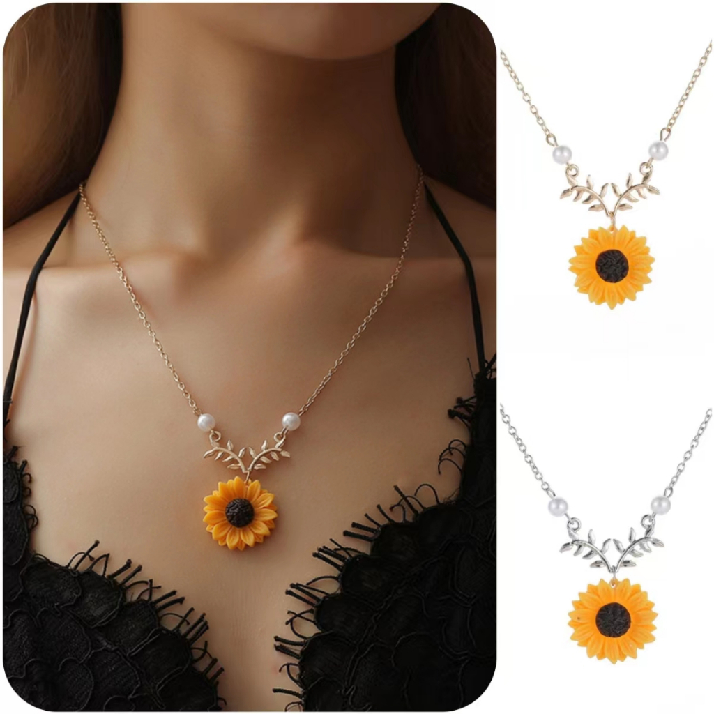 Jual Kalung Rantai Liontin Bunga Matahari Hias Mutiara Imitasi Elegan ...