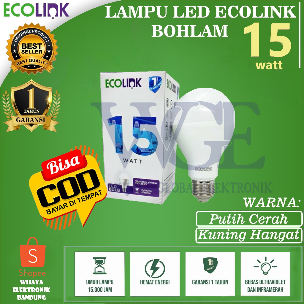 Jual Lampu LED Ecolink Bohlam Bulb 15 Watt Putih Kuning White Warm White ( 15W 15 W 15Watt ) E27 ...