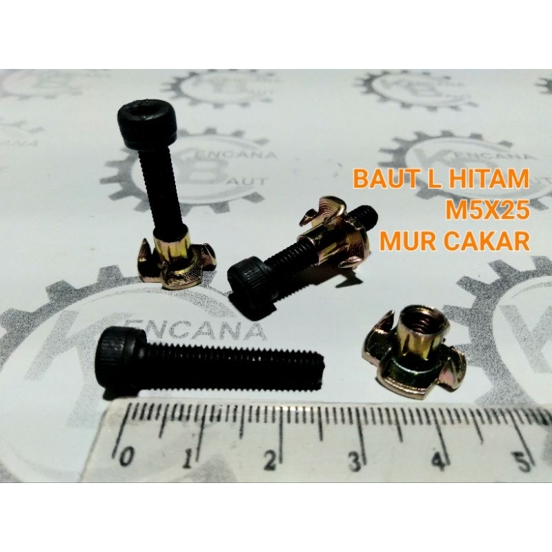 Jual BAUT SPEAKER M5 X 25 L BAJA + MUR CAKAR / BAUT SPEAKER M5 X 25 L HITAM KUNCI L4 PANJANG 2,5 ...