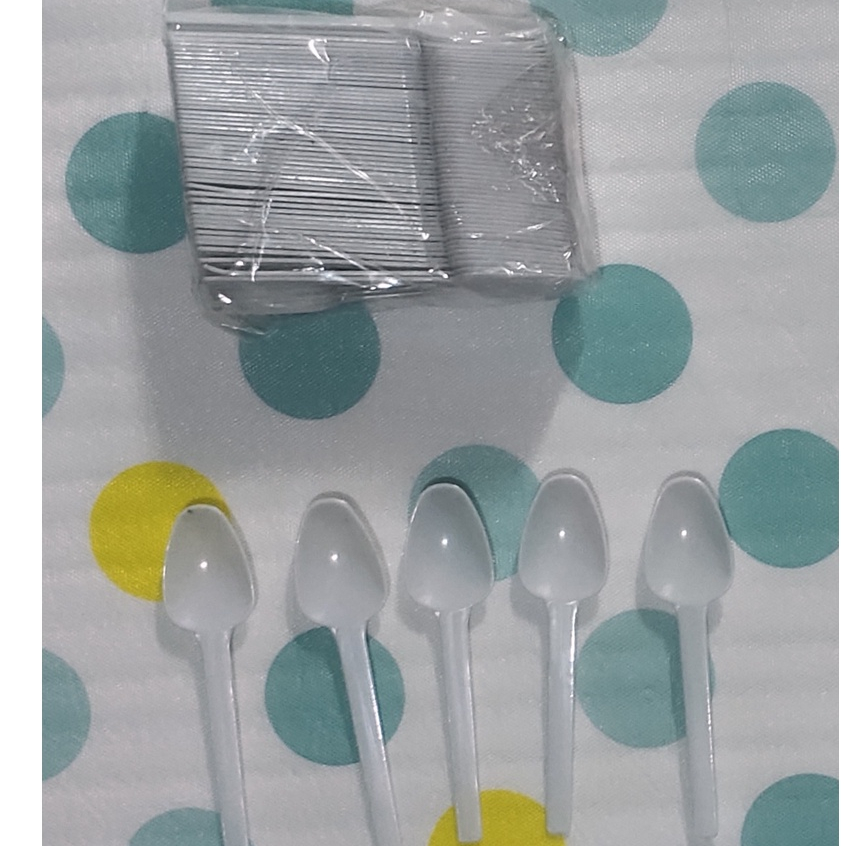 Jual Sendok kecil 100 pcs plastik putih susu - sendok puding kue es ...