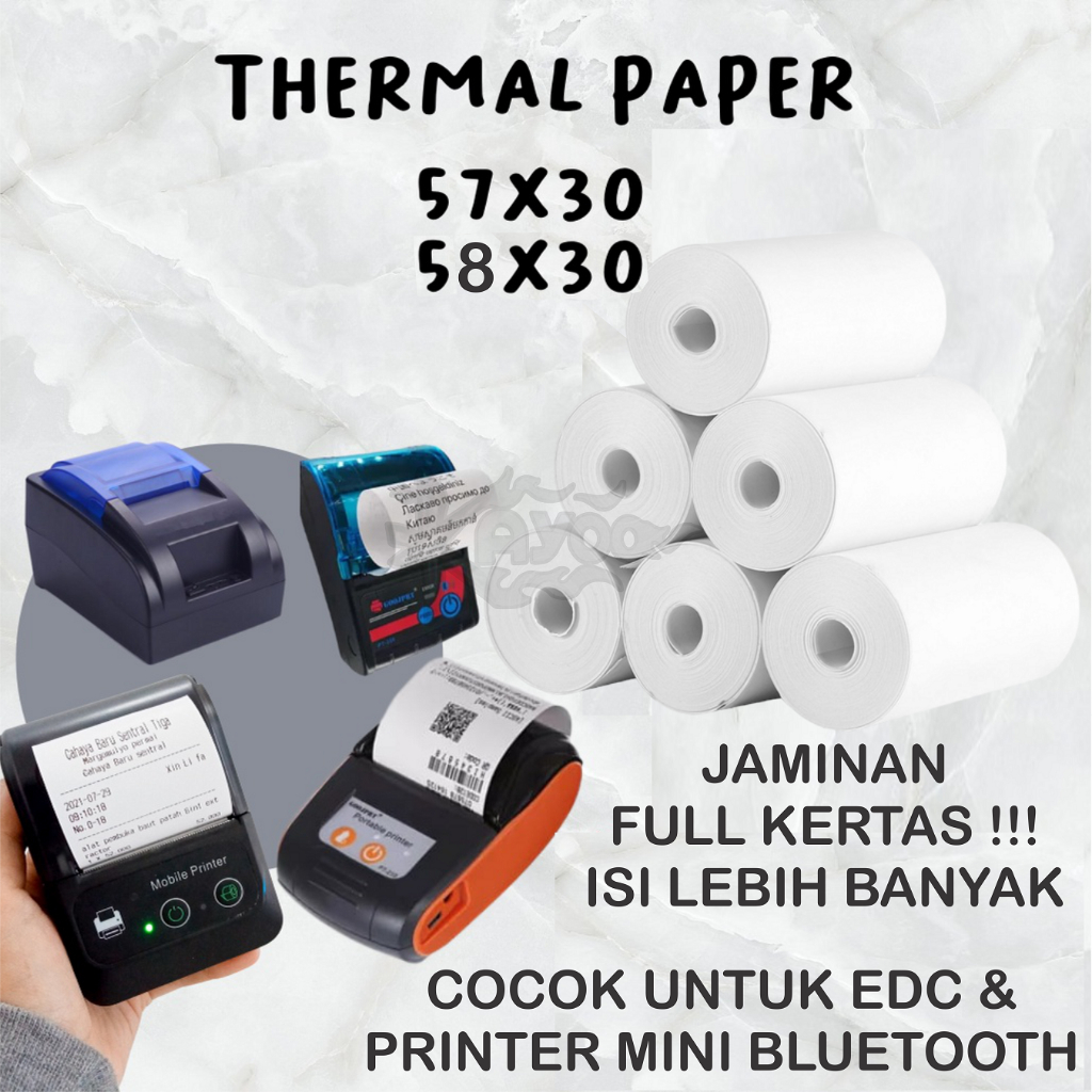 Jual KERTAS STRUK THERMAL 57X30 58X30 PAPER ROLL EDC TERMAL MINI ...