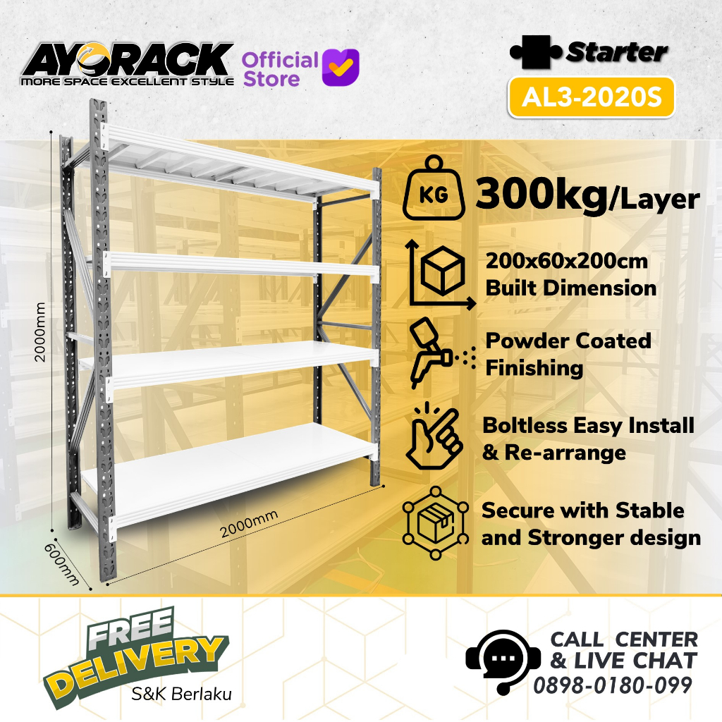 Jual RAK GUDANG BESI 2 METER 4 SUSUN STARTER | AYORACK AL3-2020S LIGHT ...