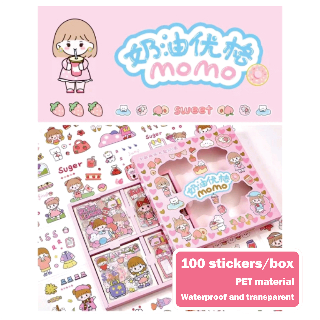 Jual Stiker Momo isi 100 Lembar 4 Warna Dapat Box | Sticker Waterproof ...