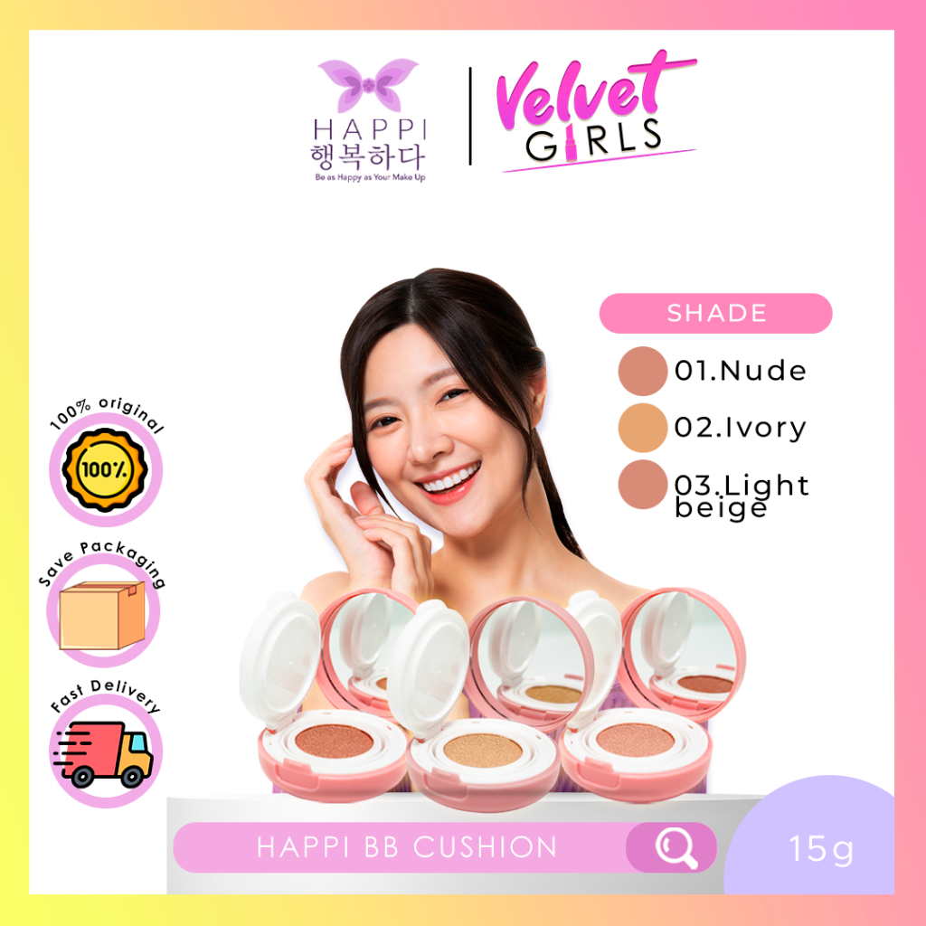 Jual Bb Cushion Cream Wajah Happi Kosmetik, 3 Varian warna 15 gram ...