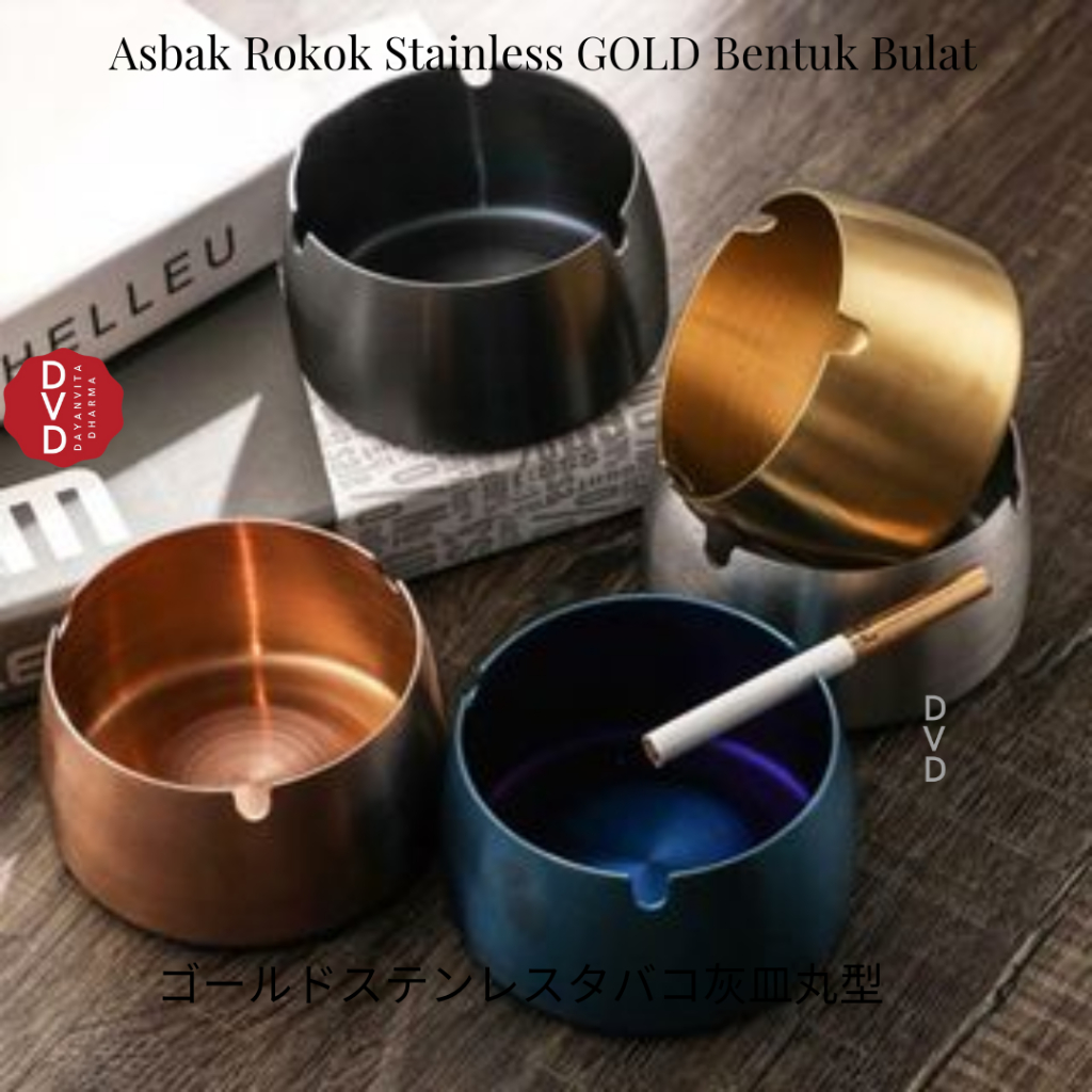 Jual Asbak Rokok Stainless GOLD Bentuk Bulat - Round Stainless Steel ...