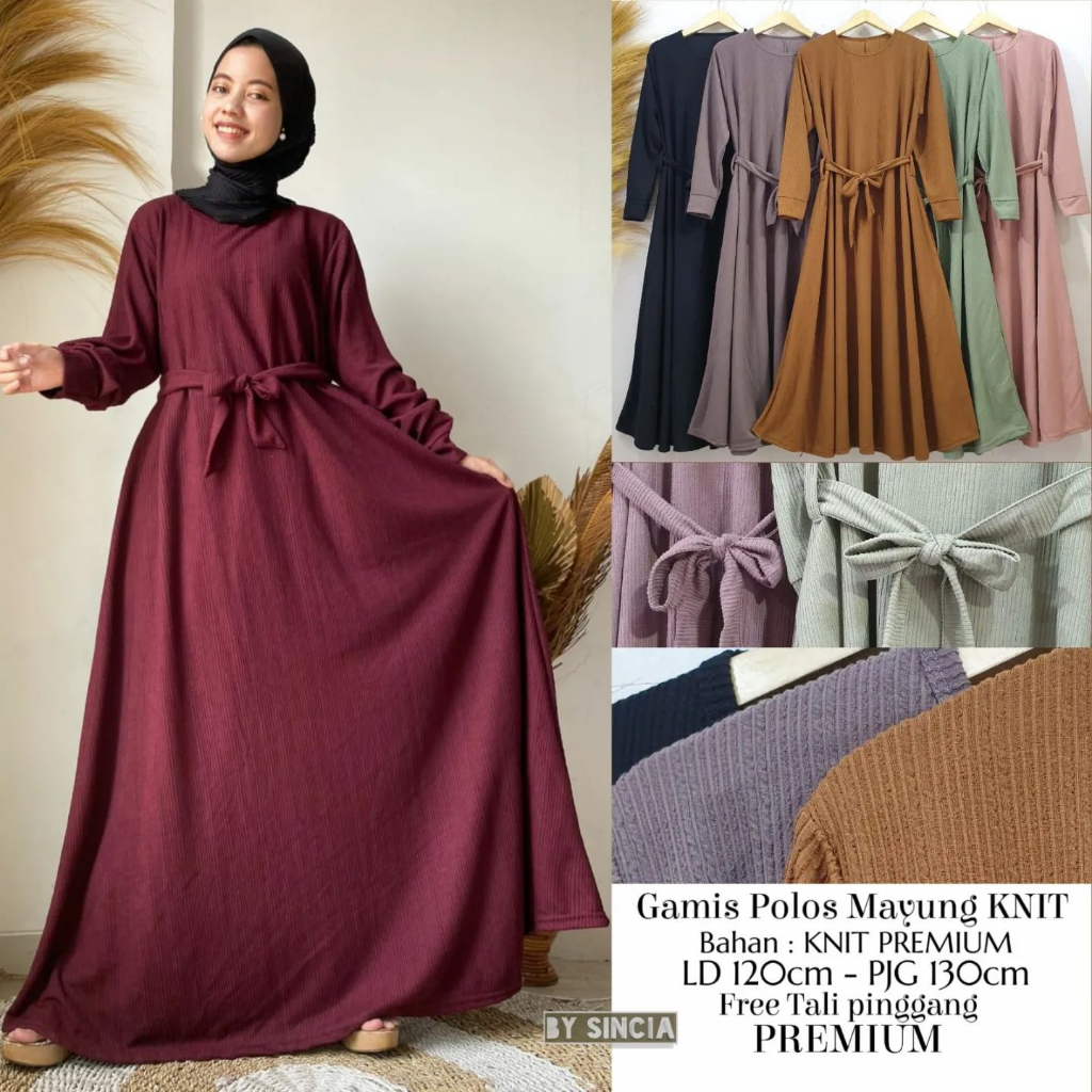 Jual Gamis Polos Mayung Bahan Knit Premium Tangan Manset ada Tali ...