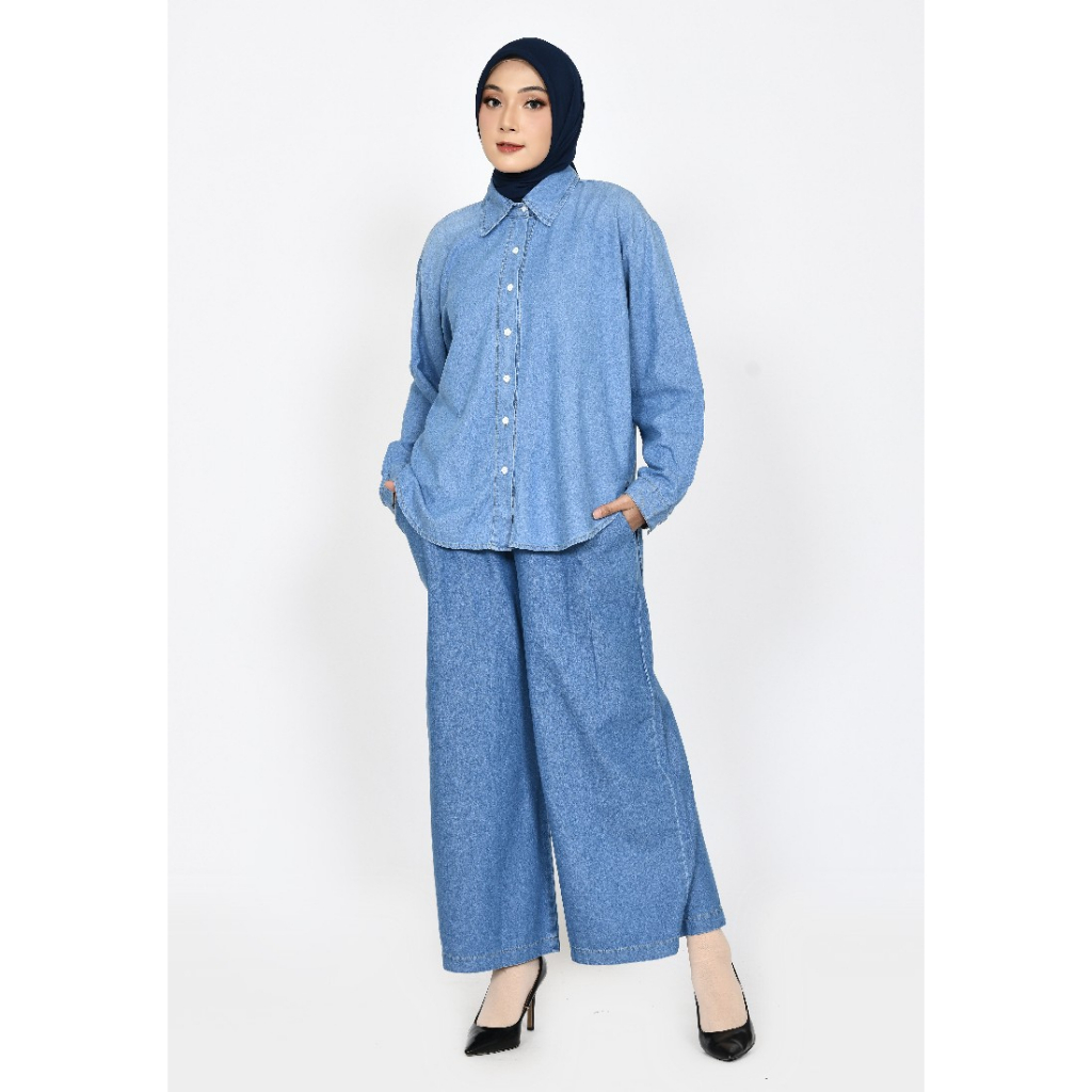 Jual Setelan Kulot Jeans Muslim Wanita Denim Fit XXL Lezahrasignature ...