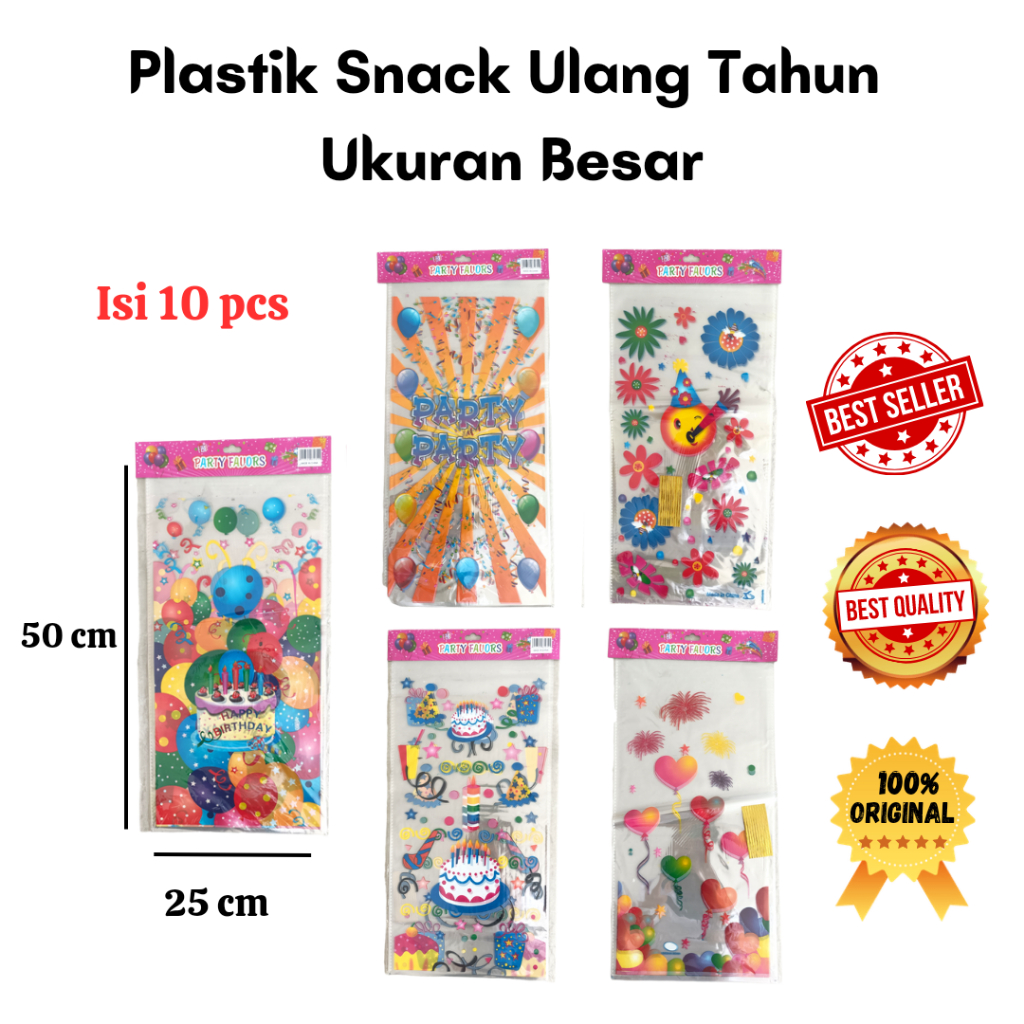 Jual 10 Pcs Plastik Snack Ulang Tahun Ukuran Besar / Plastik Happy ...
